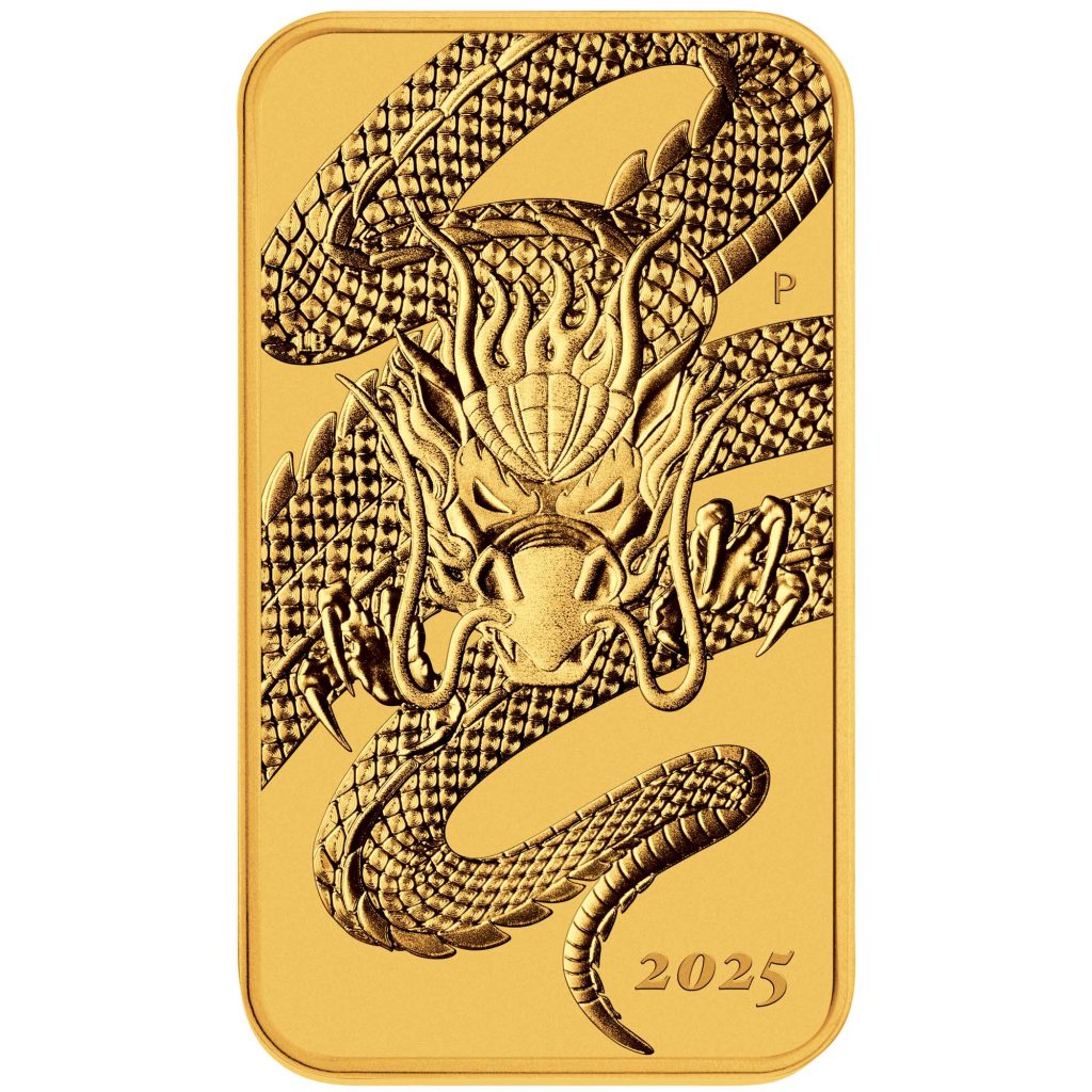 2025 1 oz Australia Dragon .9999 Gold Rectangular BU Coin - PERTH ...